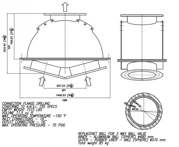 Three Way Steel Ball Check Valve For Slurry / Mud / Mine / DN150 - DN500